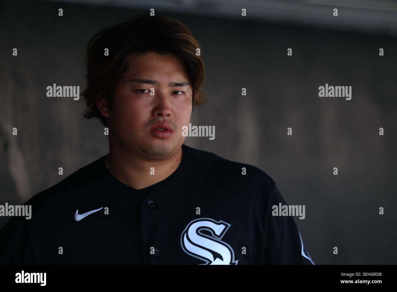 Chicago White Sox's Munetaka Murakami stands in the dugout during the ...