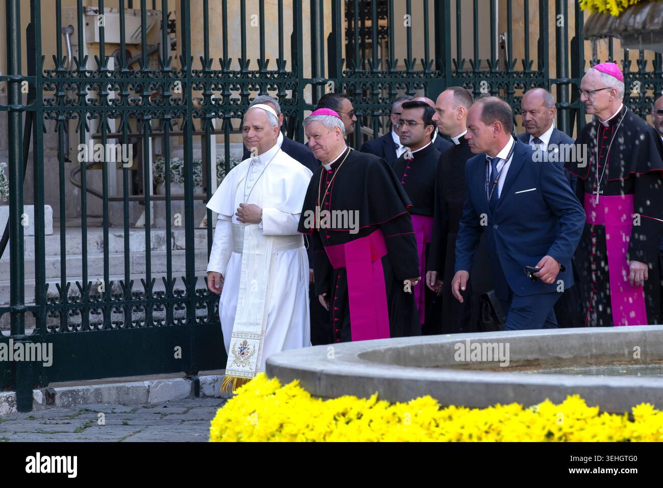 Pope Leo XIV arrives at Acerra Cathedral during his pastoral visit to ...