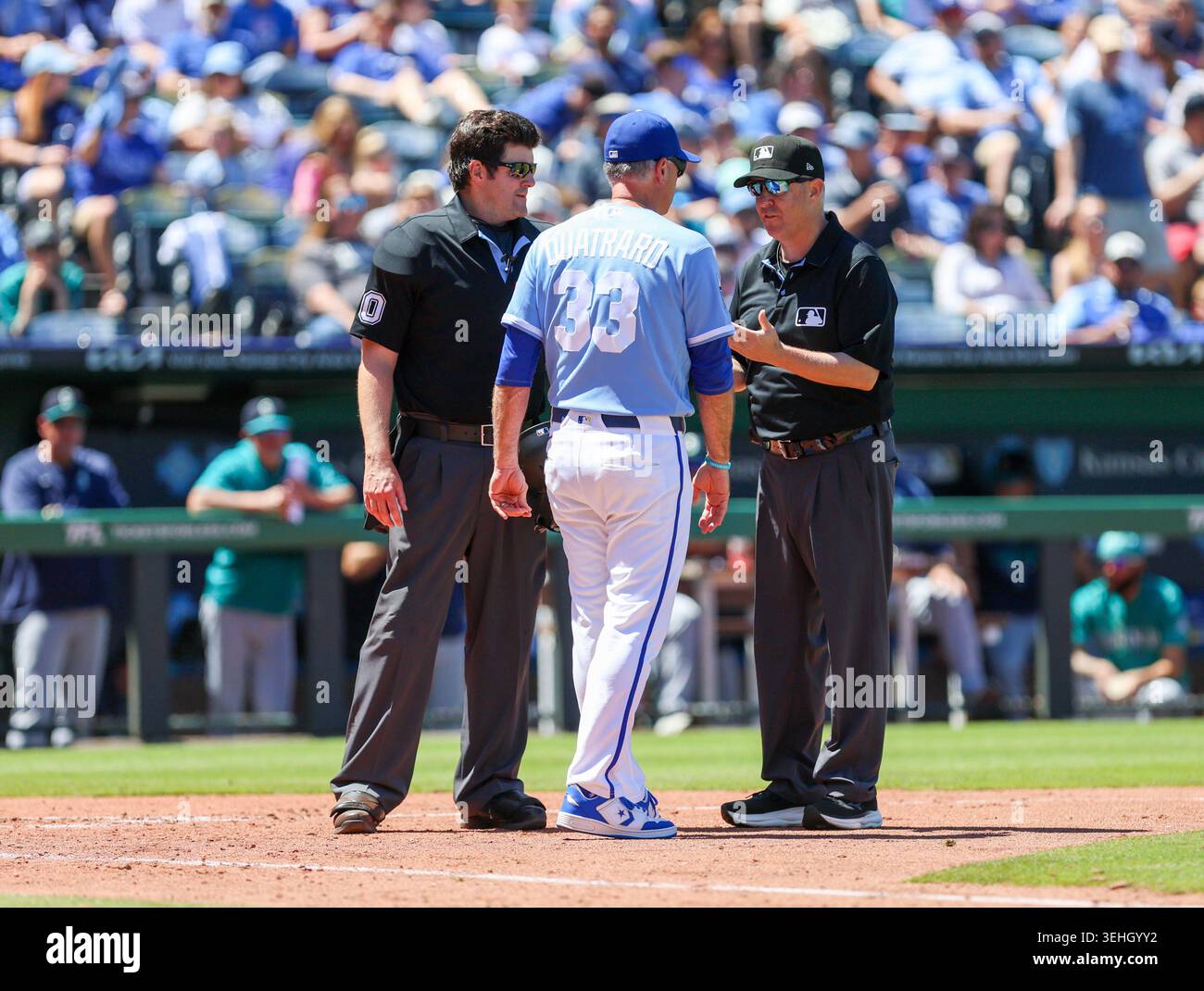 MAY 24, 2026: Kansas City Royals manager Matt Quatraro (33) argues with ...