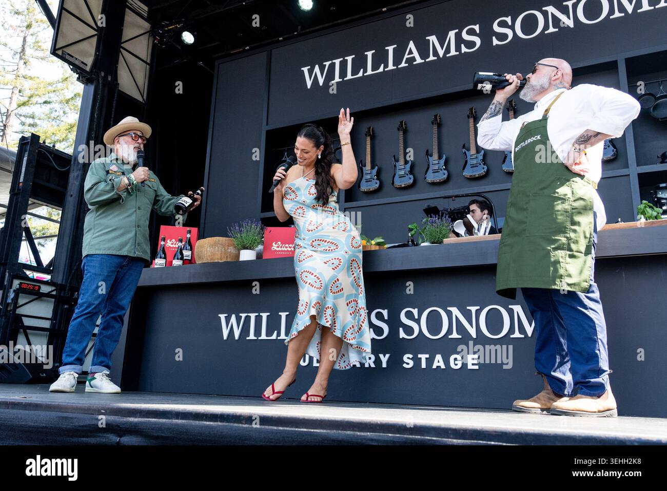 Andrew Zimmern, from left, Ashley Graham, and Evan Funke attend ...