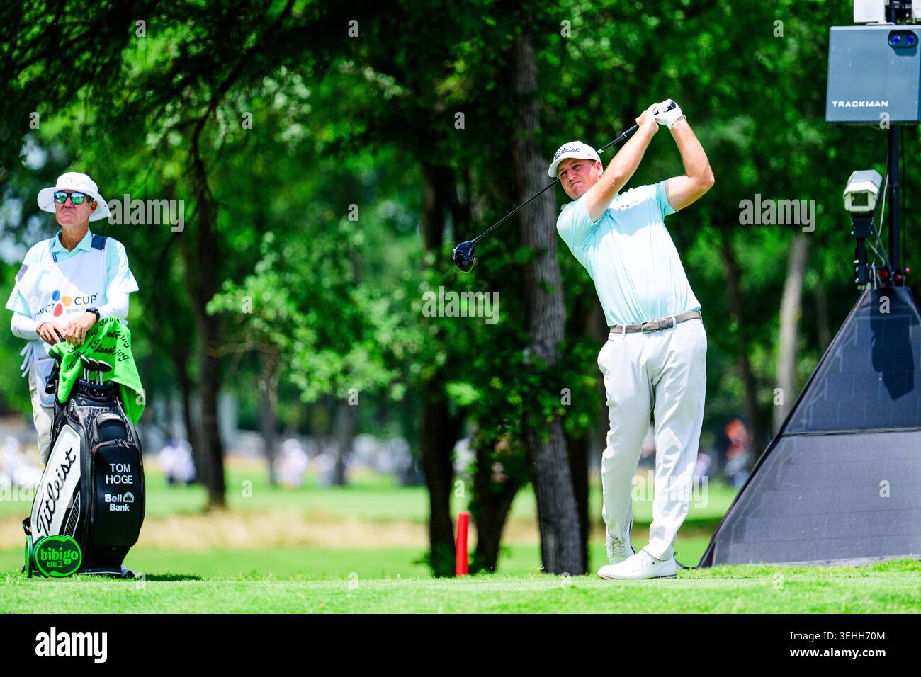 May 24, 2026, Mckinney, Texas, USA: Tom Hoge tees off at the 9th hole ...