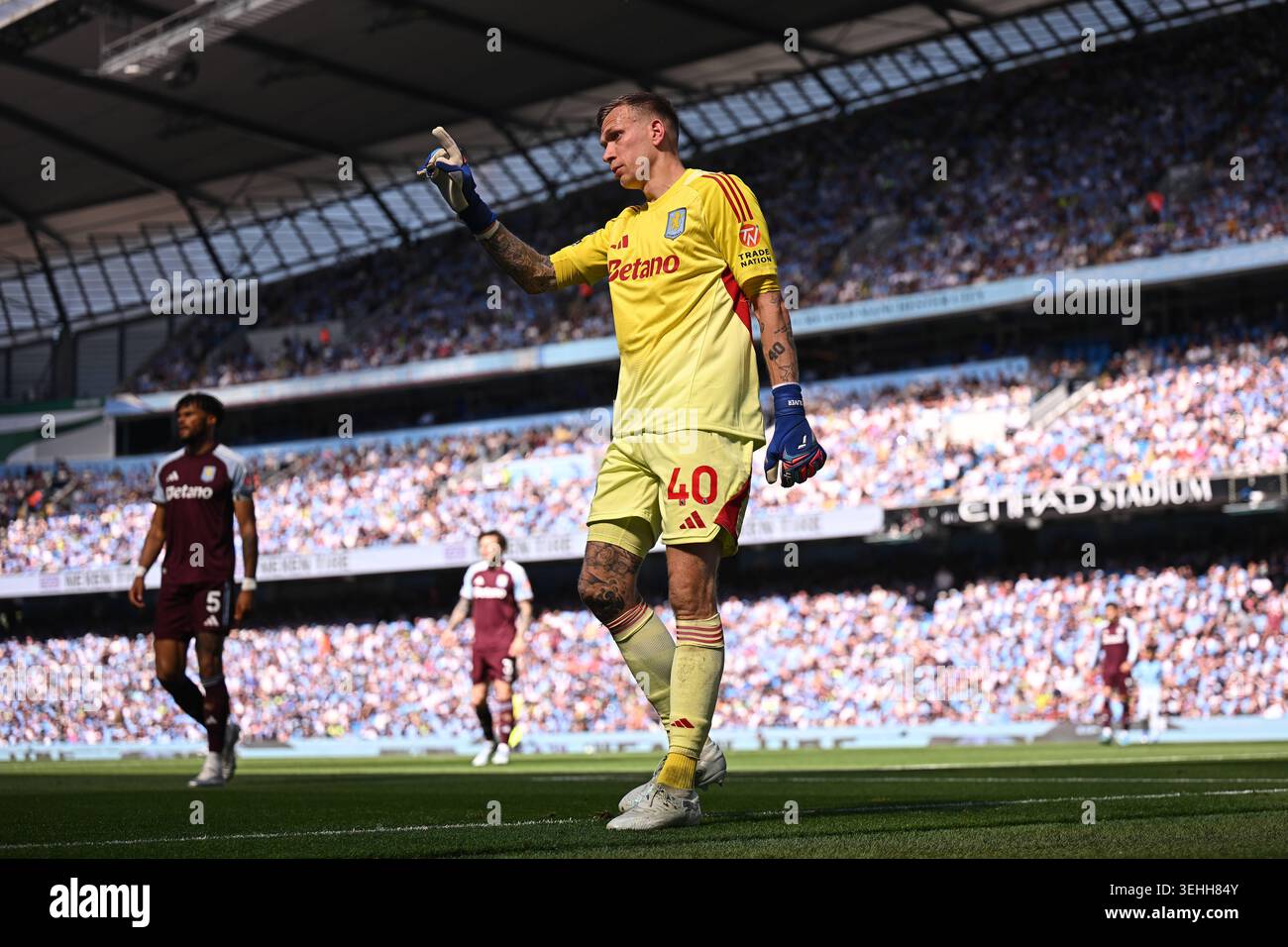 Marco Bizot of Aston Villa during the Manchester City v Aston Villa ...