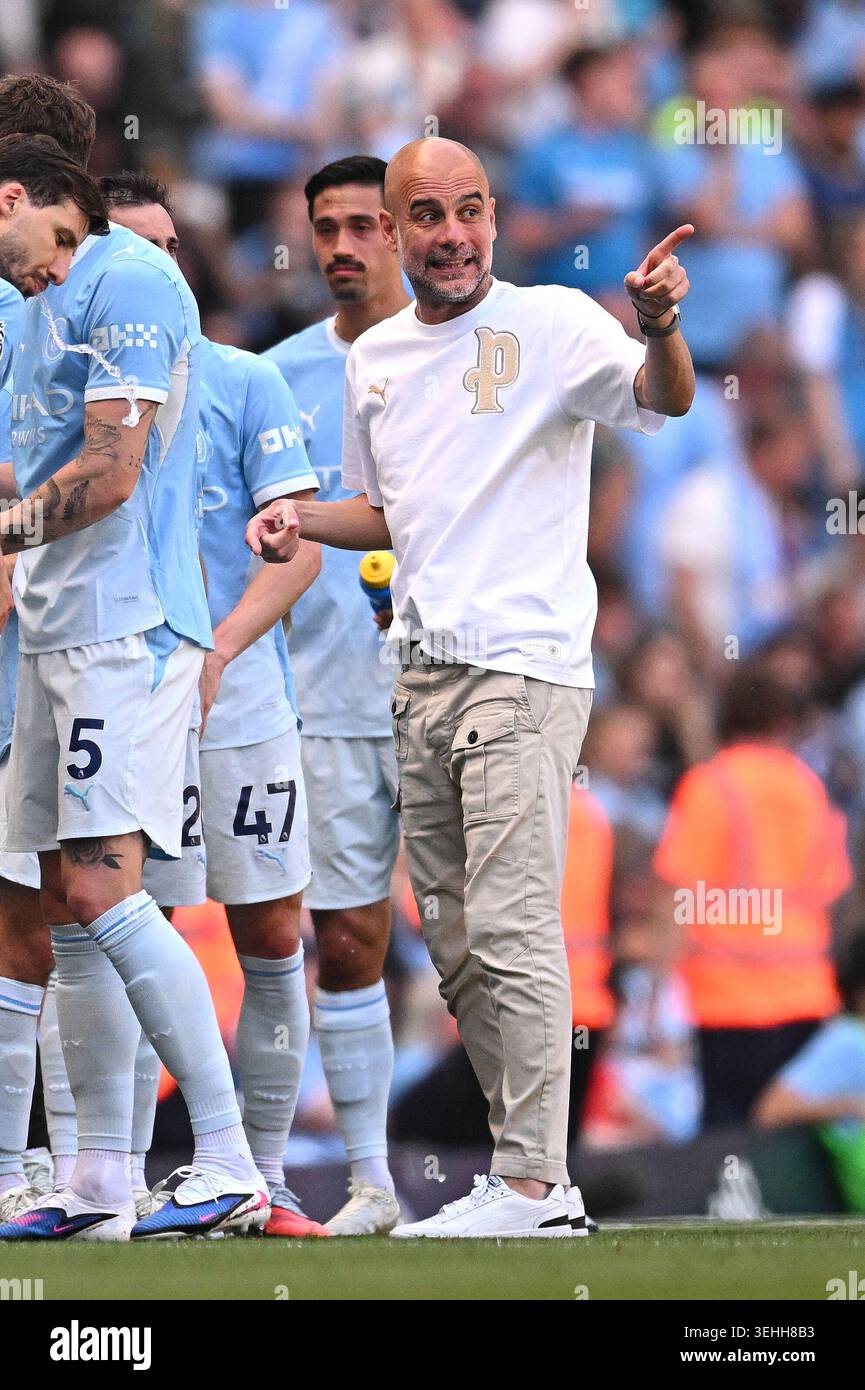 Pep Guardiola, head coach of Manchester City, during the Manchester ...