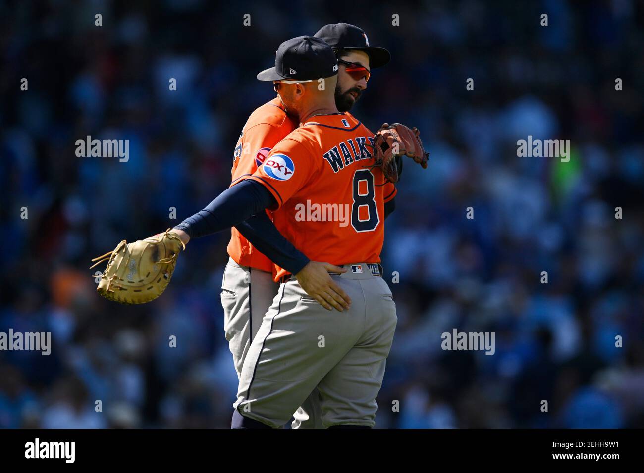 Houston Astros' Christian Walker (8) celebrates with teammate Braden ...