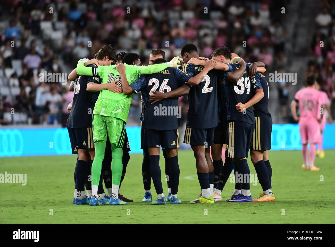 Philadelphia Union players huddle during the match between Inter Miami ...