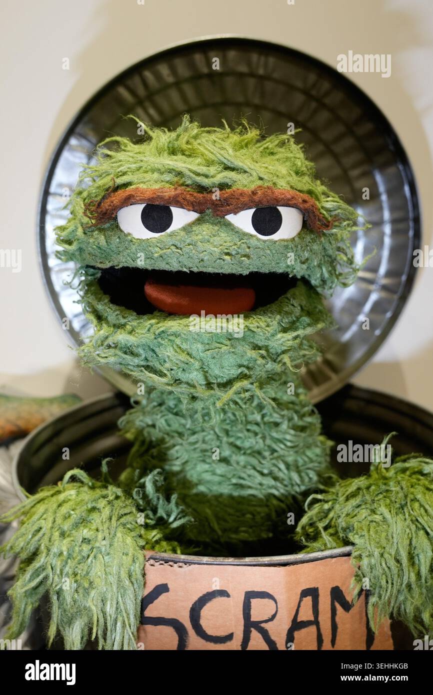 An "Oscar the Grouch" puppet is displayed for tour groups at Jim Henson ...
