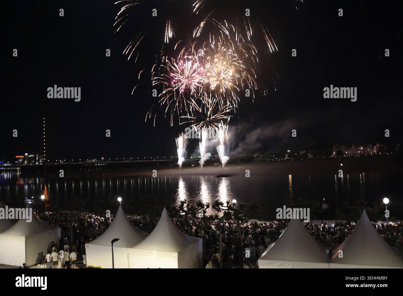 Fireworks light up the Rhine during a Japan Day event in Dusseldorf, a ...