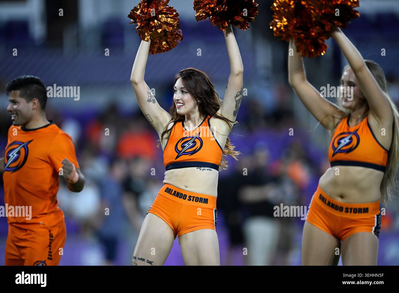 Orlando Storm cheerleaders perform on the field during a UFL football ...
