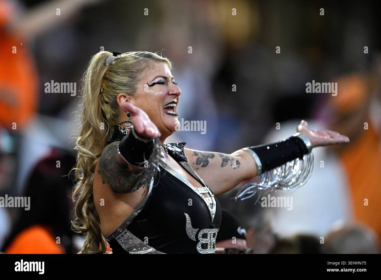 A fan cheers in the stands during a UFL football game between the ...
