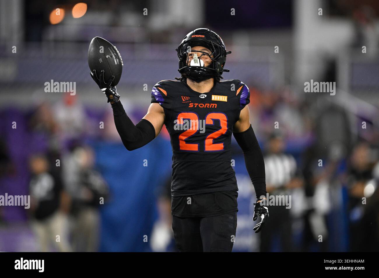 Orlando Storm safety Nate Meadors (22) celebrates after intercepting a ...