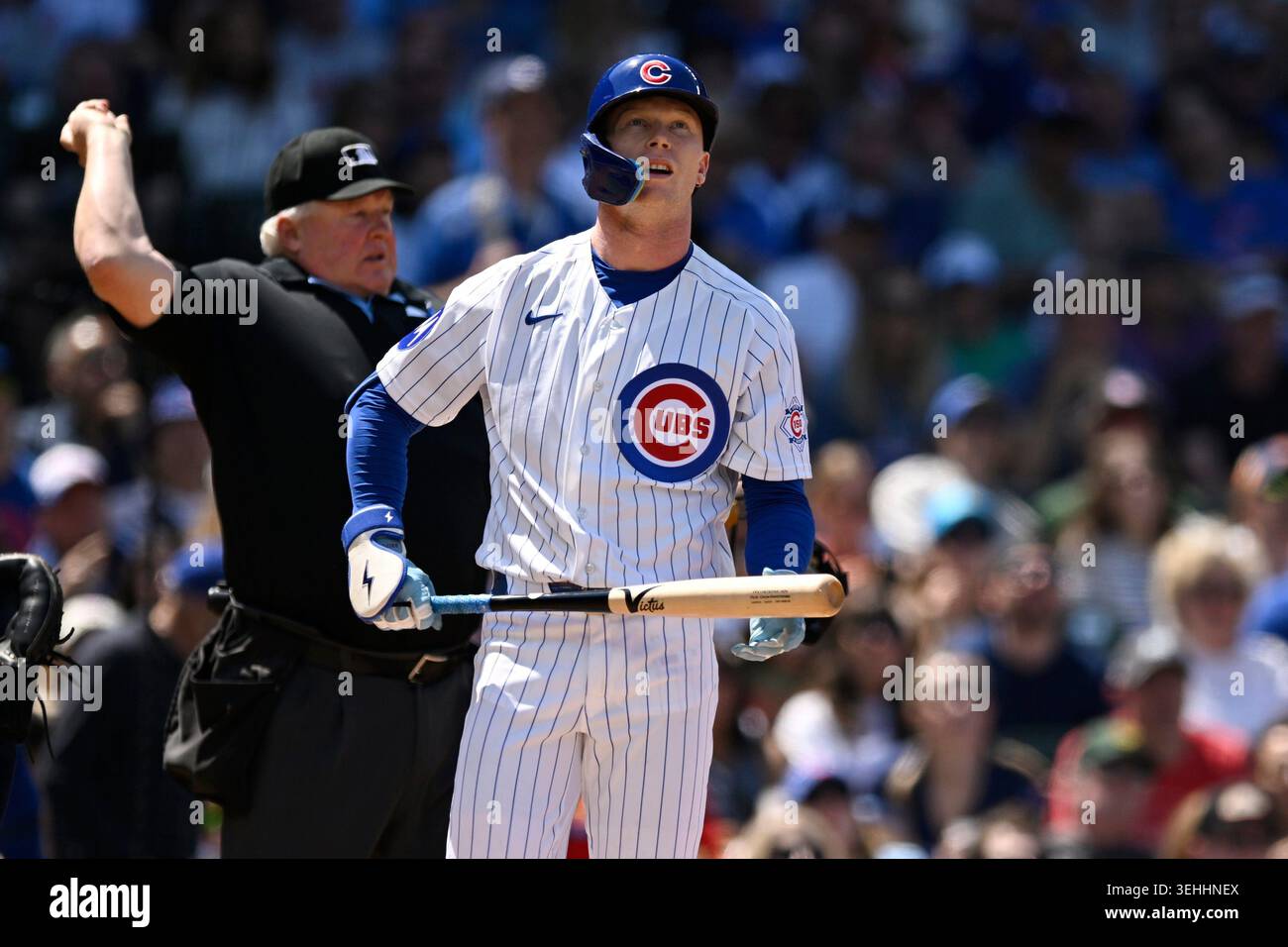 Chicago Cubs' Pete Crow-Armstrong looks on while batting during the ...