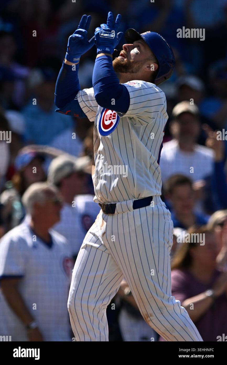 Chicago Cubs' Michael Busch celebrates after hitting a two-run home run ...