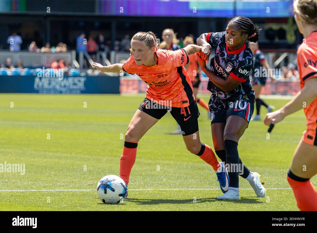 SAN JOSE, CA - MAY 24: Hannah Bebar #41 of Bay FC and Brianna Pinto #10 ...