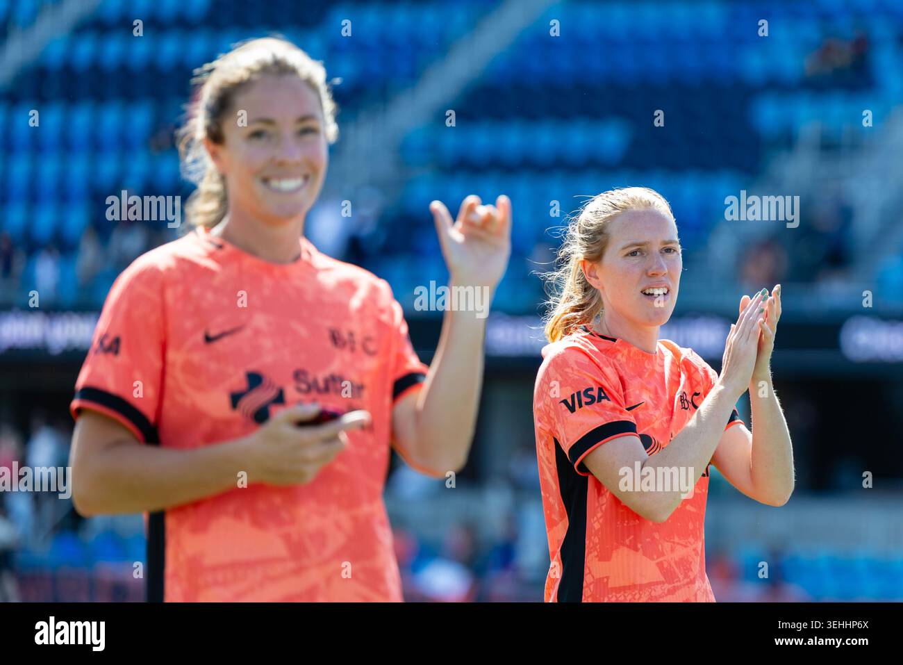 SAN JOSE, CA - MAY 24: Hannah Bebar #41 of Bay FC claps for fans after ...