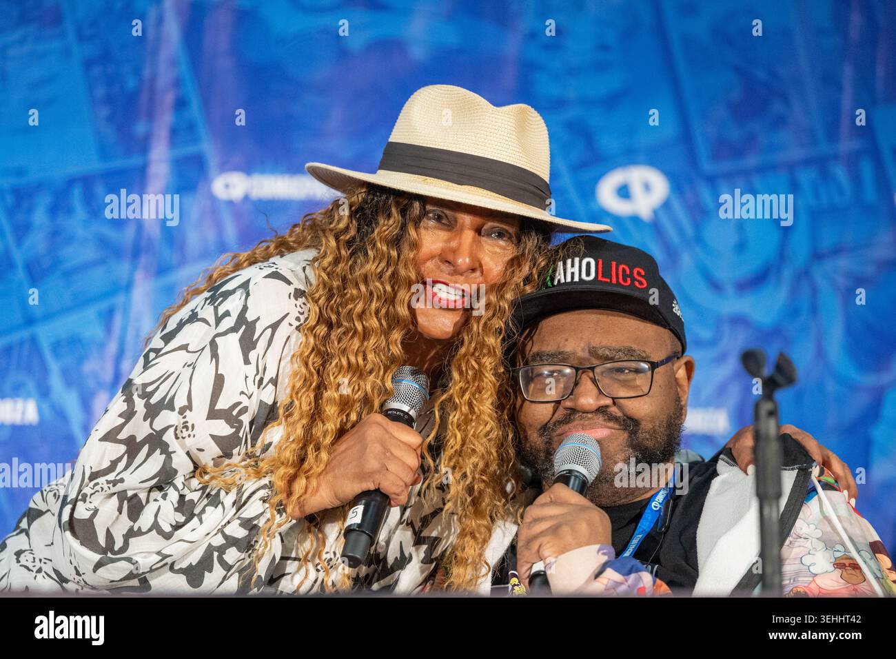 Pam Grier and Craig Lindsey speak onstage during the Comicpalooza 2026 ...