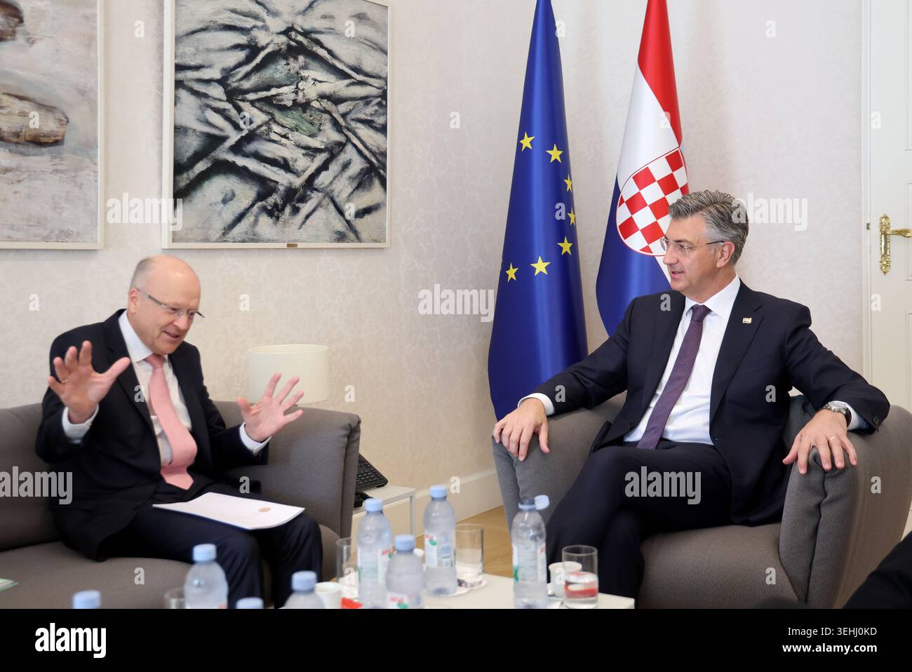 Prime minister of Croatia Andrej Plenkovic and President of the Court ...