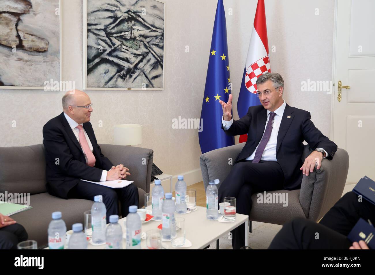 Prime minister of Croatia Andrej Plenkovic and President of the Court ...