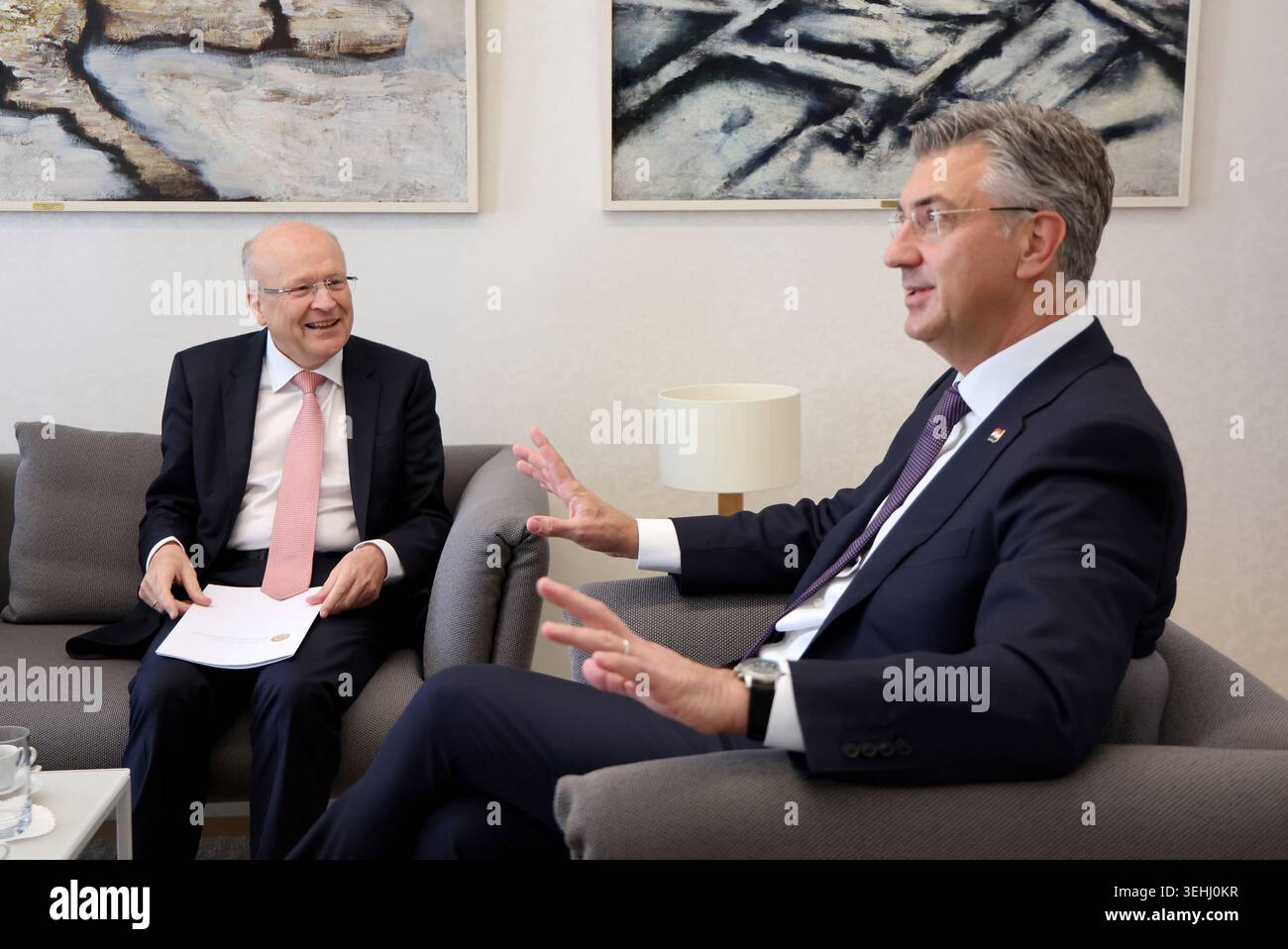 Prime minister of Croatia Andrej Plenkovic and President of the Court ...