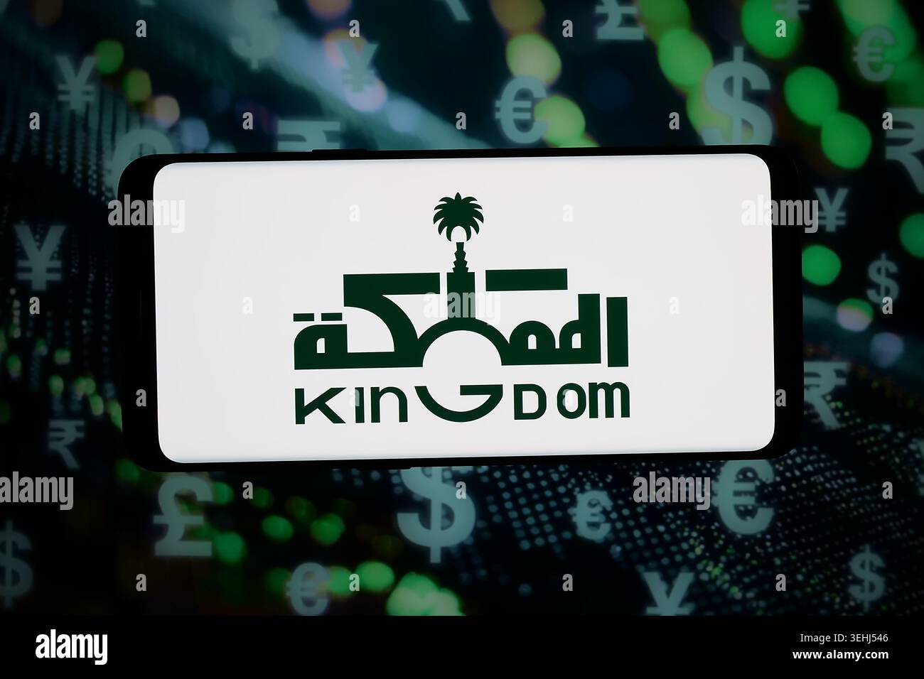 In this photo illustration, the logo of Saudi business Kingdom Holding ...