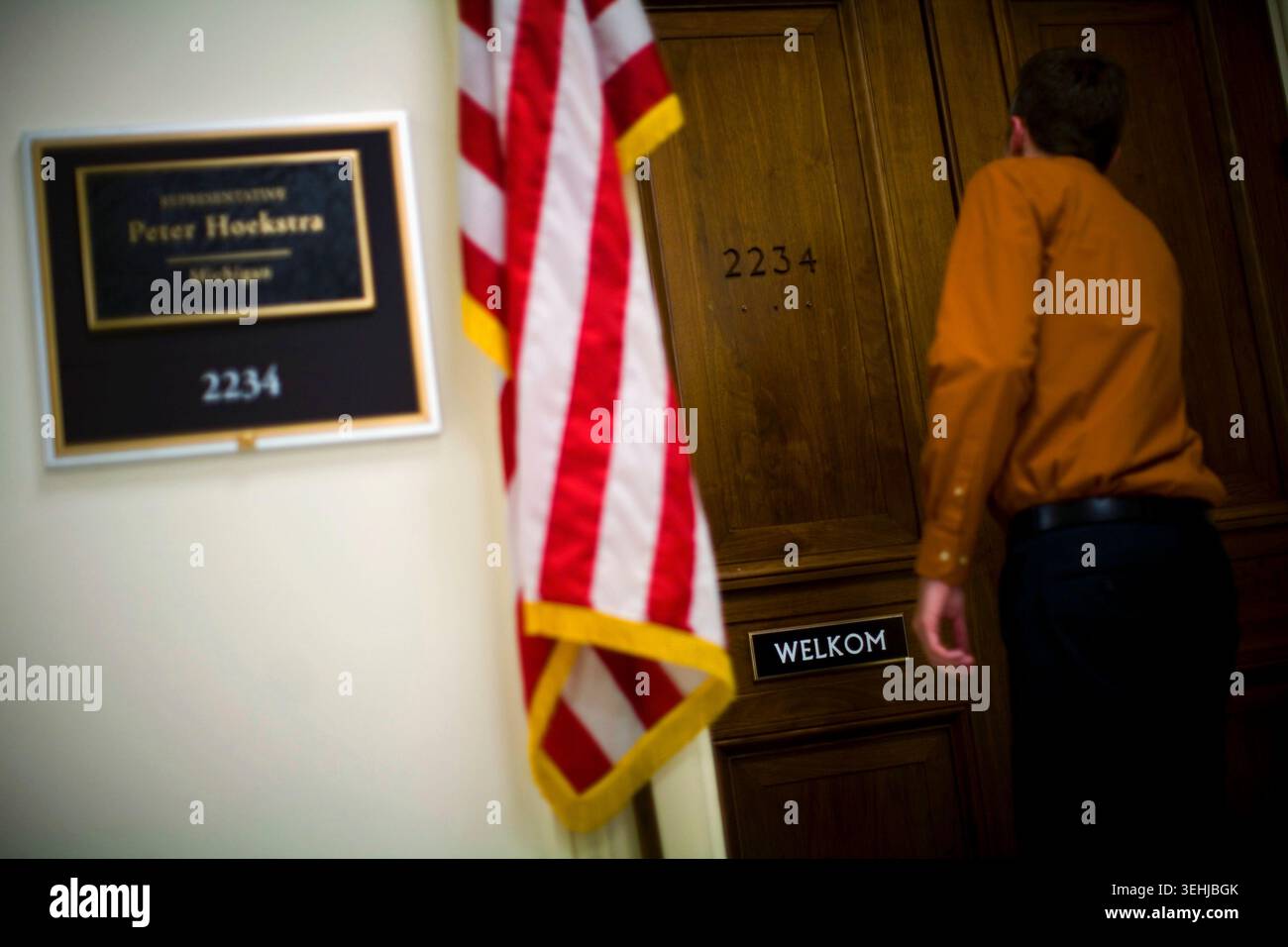 The door to Hoekstra's office has a sign "Welkom." U.S. Congressman ...