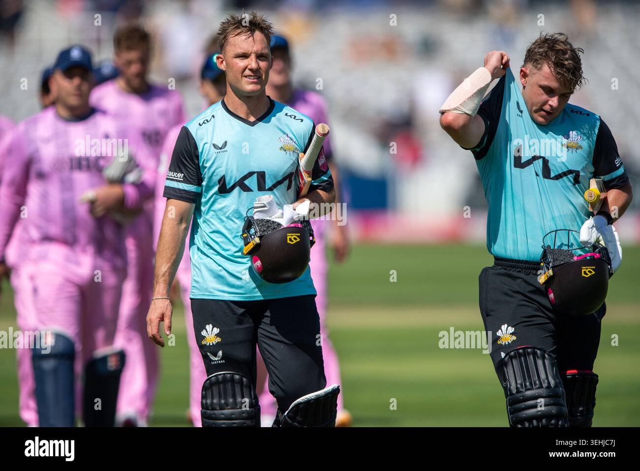 LONDON, ENGLAND - May 24: Sam Curran (c) of Surrey and Laurie Evans (wk ...
