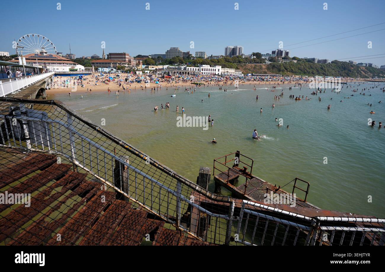 People enjoy the hot weather on Bournemouth beach in Dorset. Monday is ...