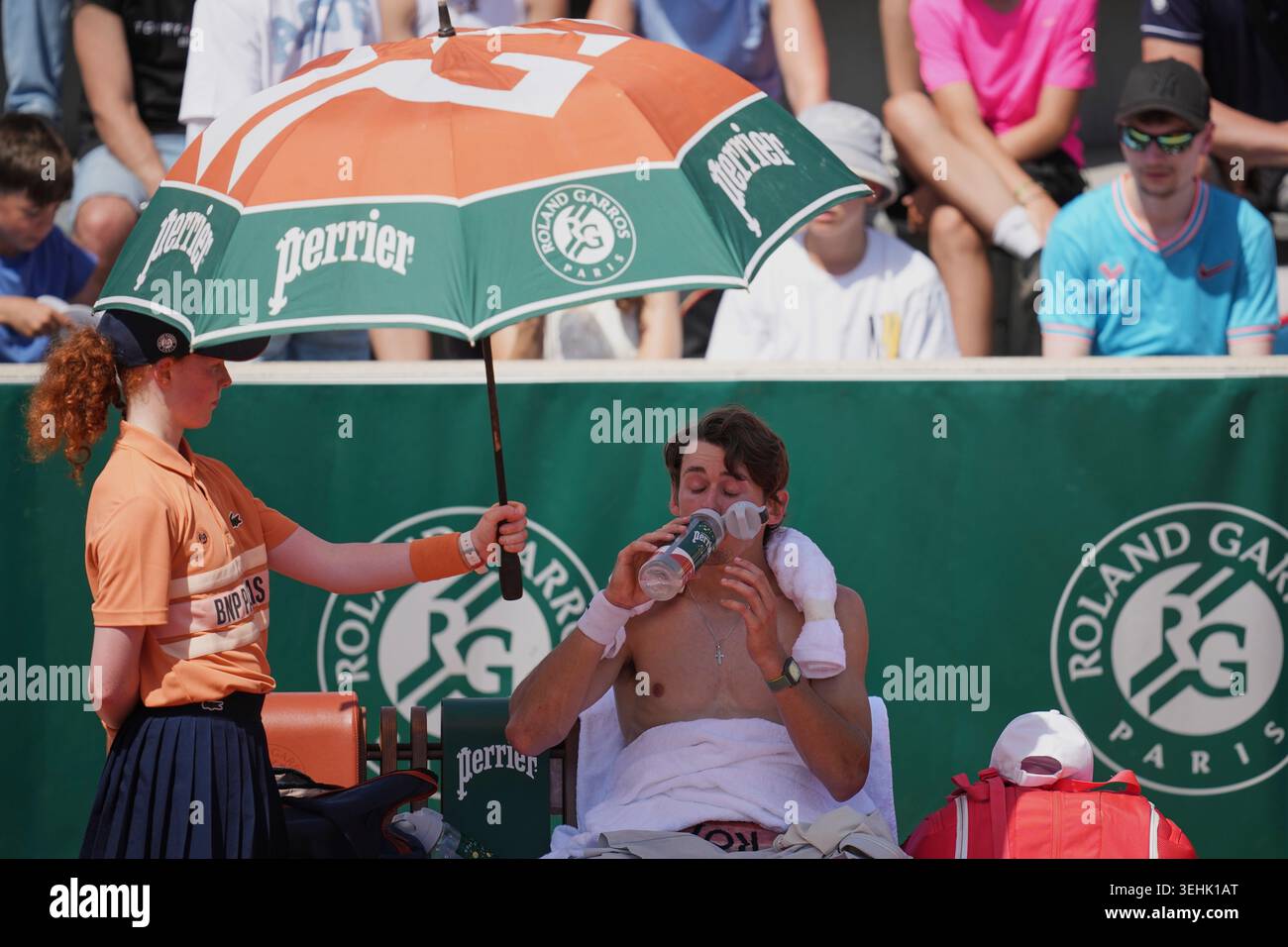 Alex De Minaur of Australia attends a break during the first round men ...