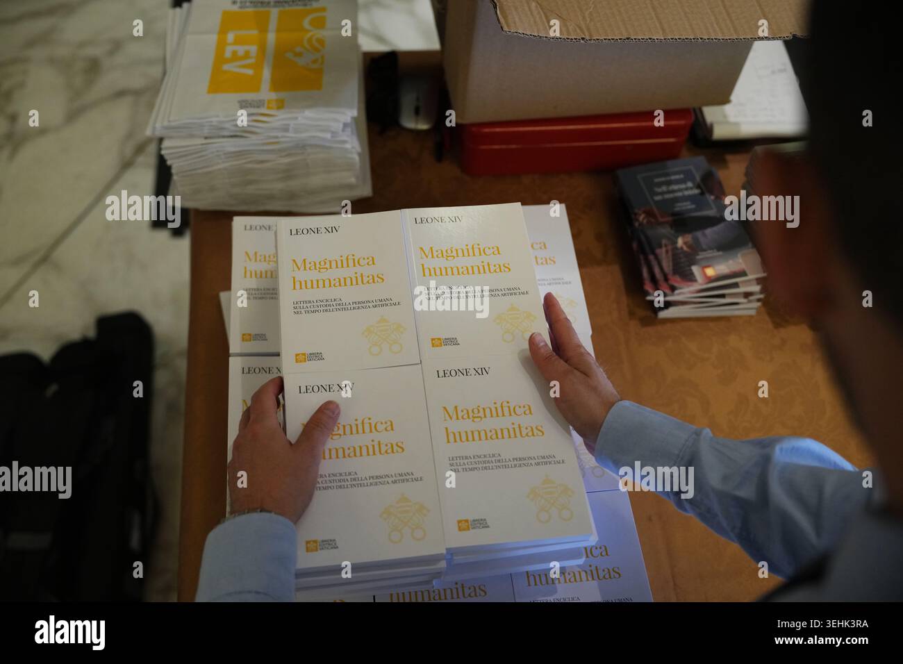 Copies of Pope Leo XIV's first encyclical, "Magnifica humanitas: On ...