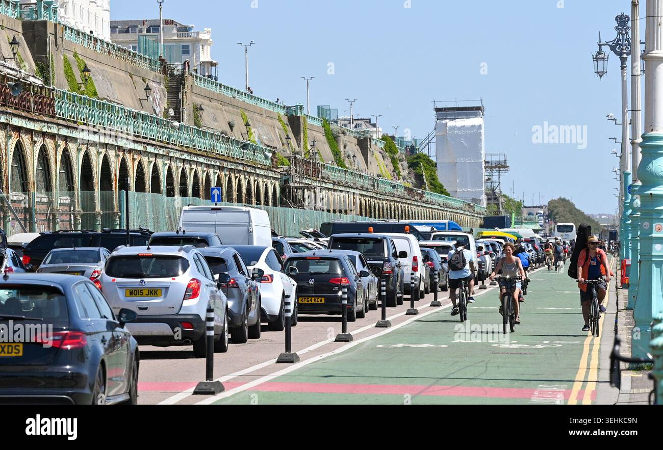 Brighton UK 25th May 2026 - Traffic congestion on Brighton seafront as ...