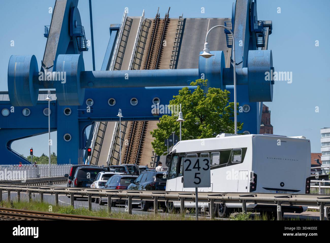 25 May 2026, Mecklenburg-Western Pomerania, Wolgast: The open bascule ...