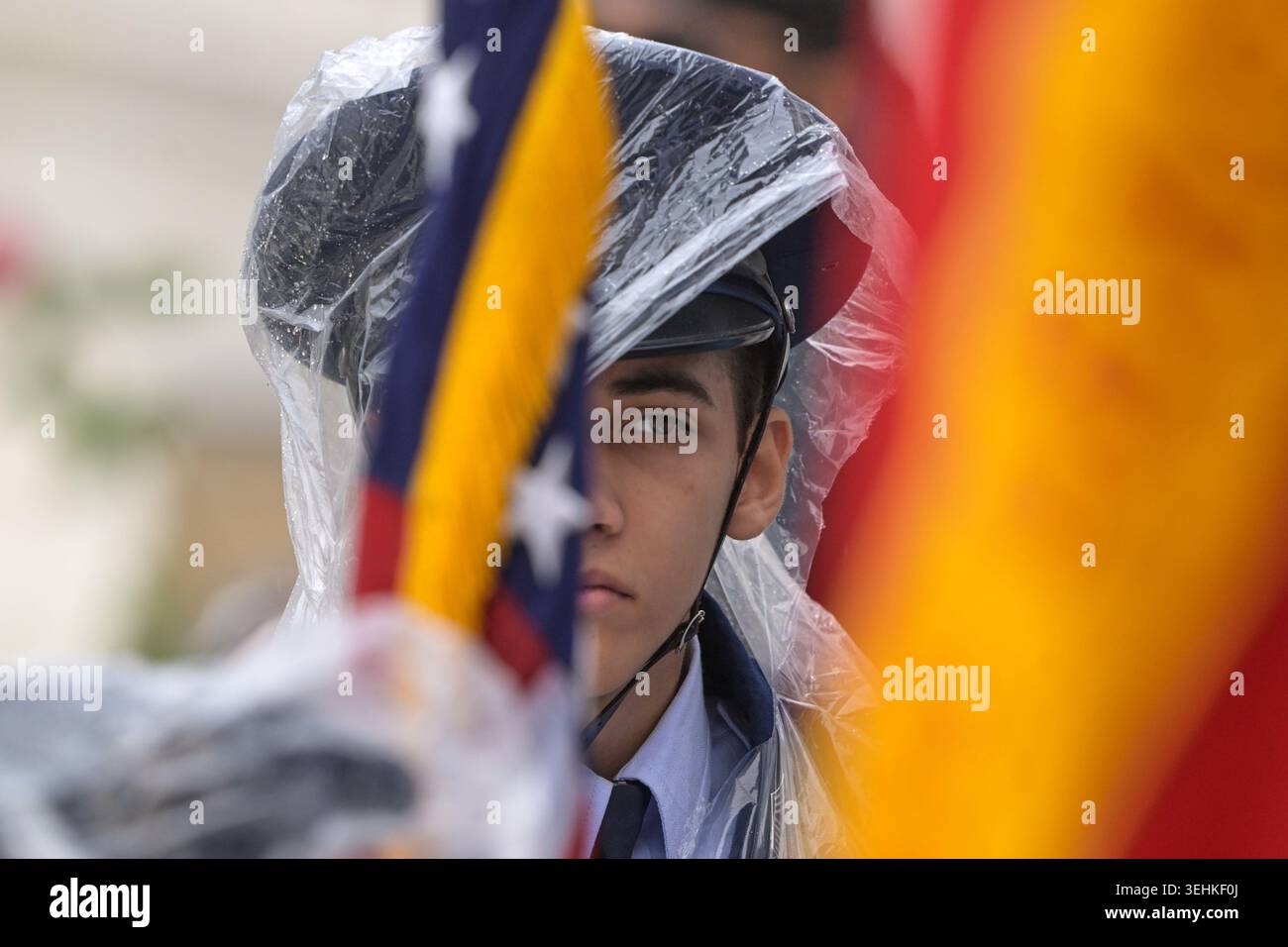 U.S. Air Force Civil Air Patrolman, Caius Elliott, arrives and prepares ...