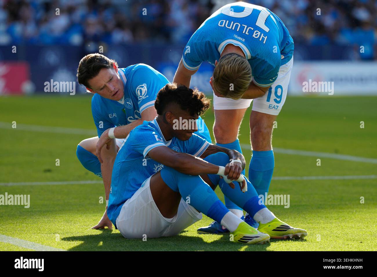 Naples, Italy. 24 May, 2026. Alisson Santos of SSC Napoli lies injured ...