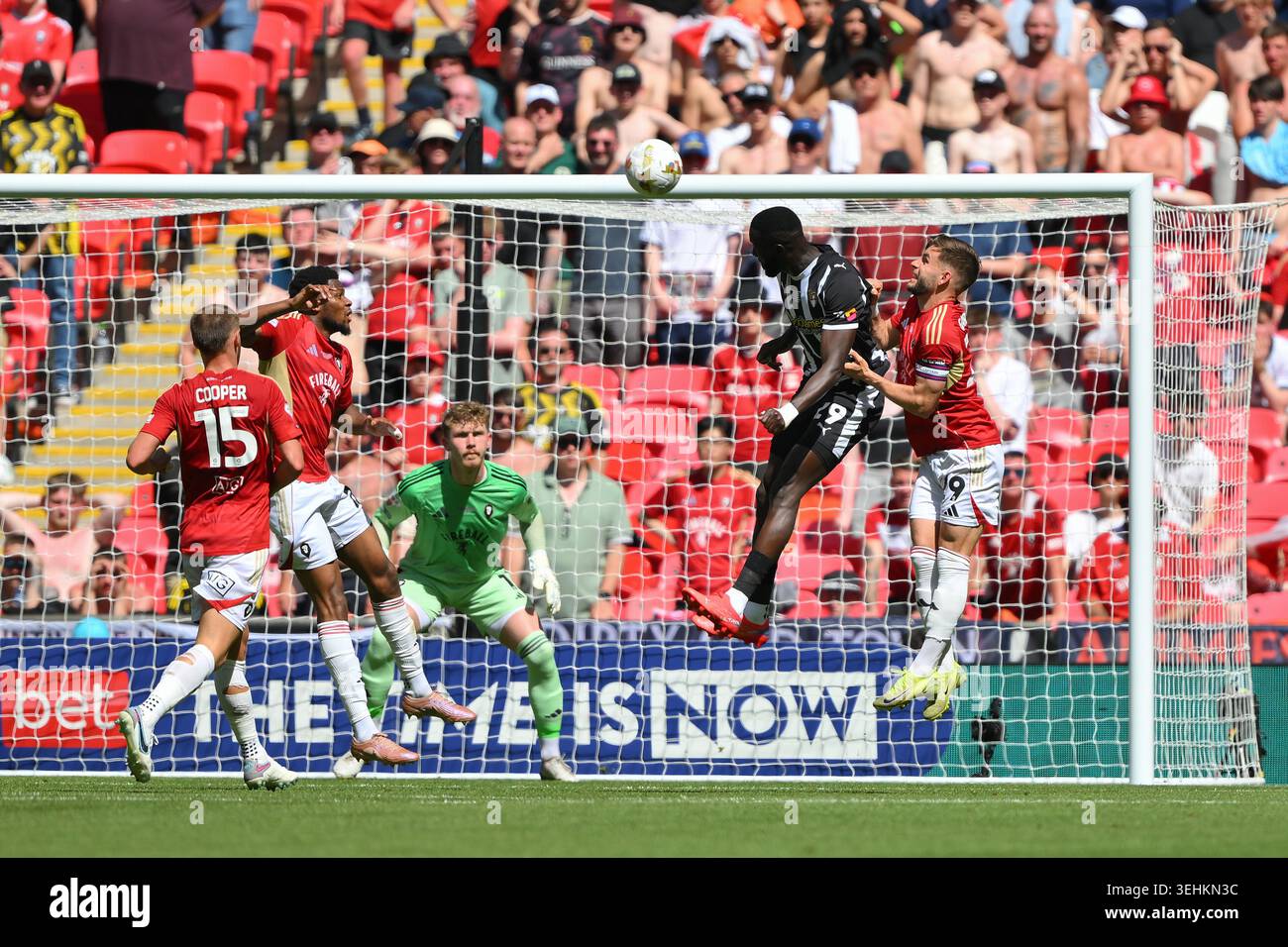 Alassana Jatta of Notts County heads over the bar during the Sky Bet ...