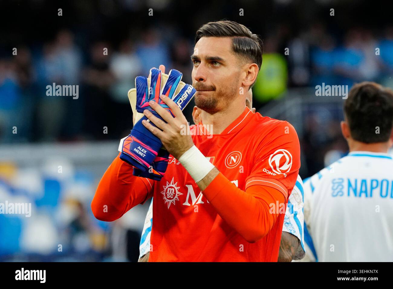 Naples, Italy. 24 May, 2026. Alex Meret of SSC Napoli applauds fans at ...