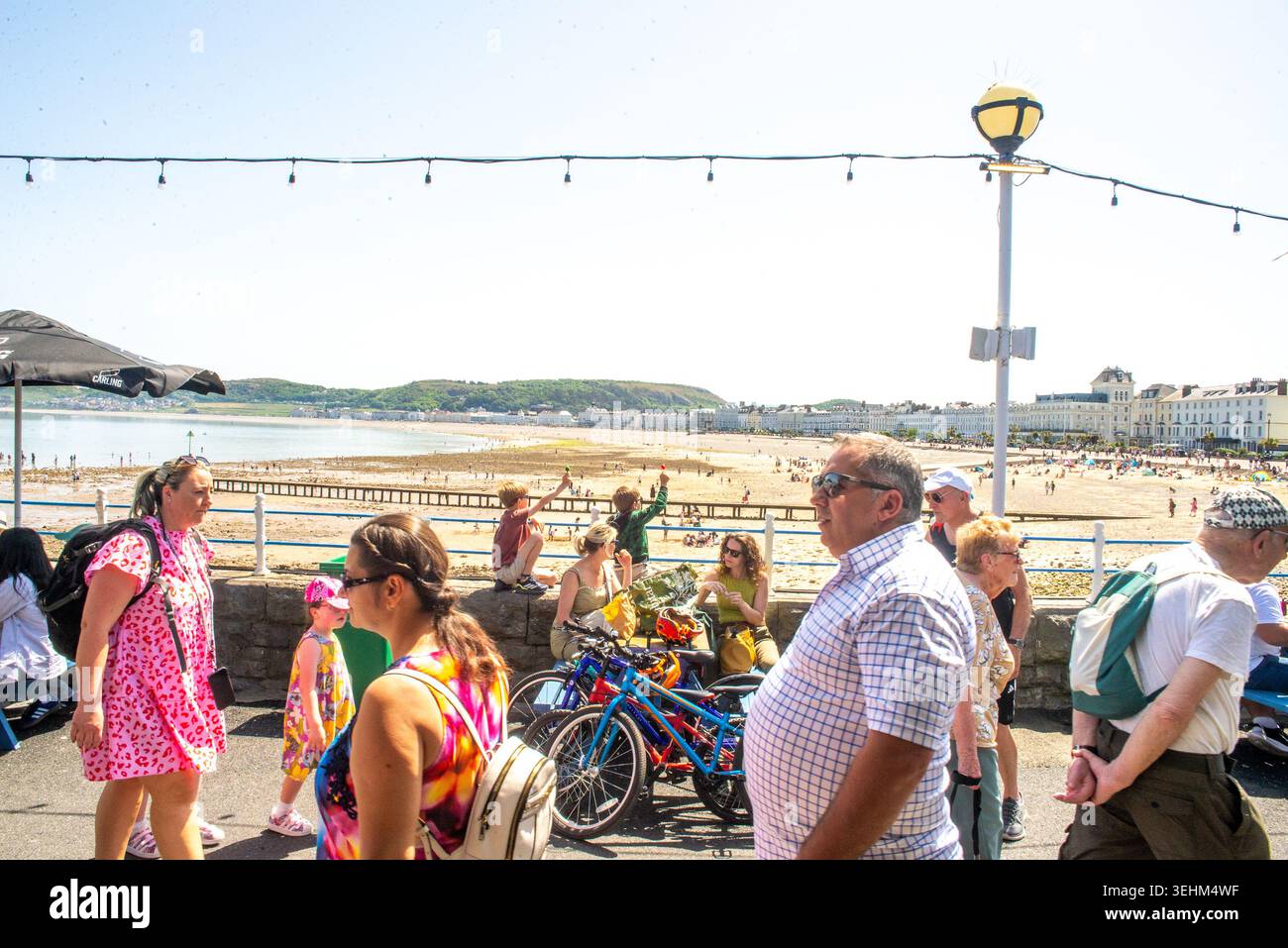Boys hold lollypops up in the background of a crowded Llandudno Pier as ...