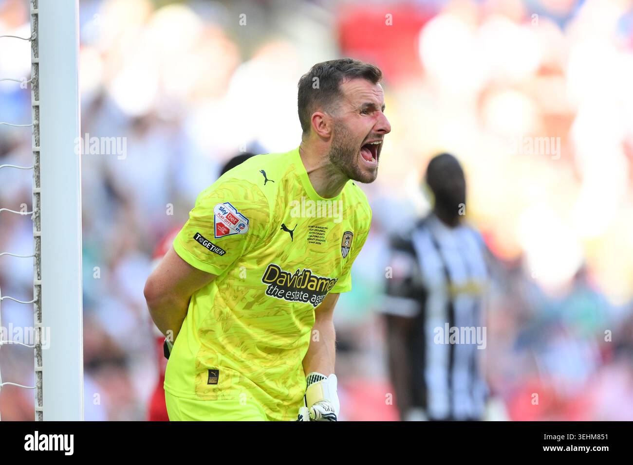James Belshaw of Notts County shouts instructions during the Sky Bet ...