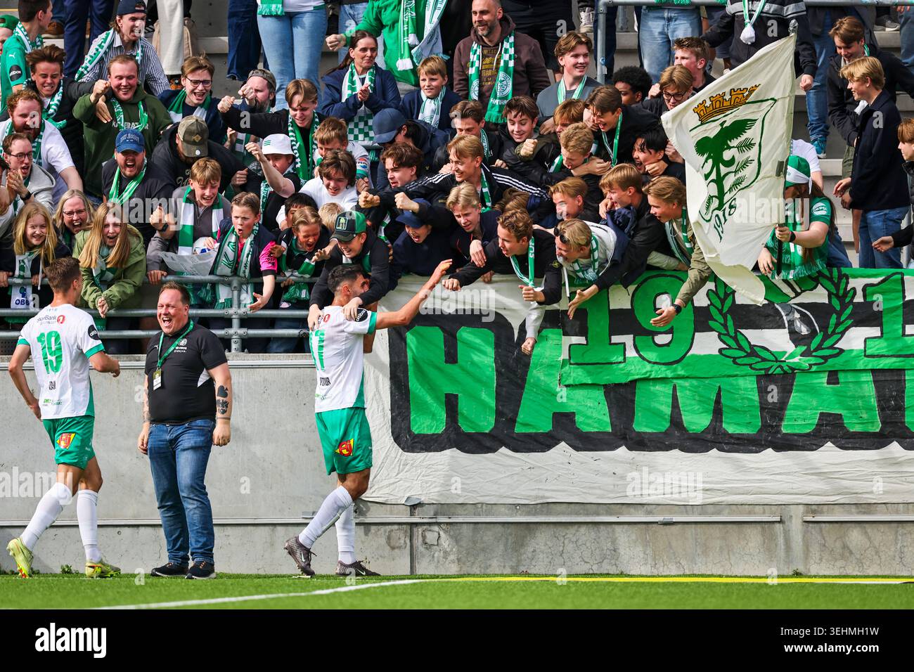 Hamar 20260525. HamKam's Aksel Potur celebrates his 1-0 goal during the ...