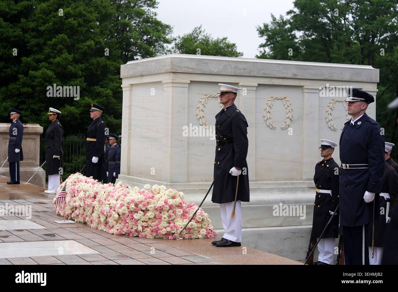 Flowers are pictured around the Tomb of the Unknown Soldier in ...