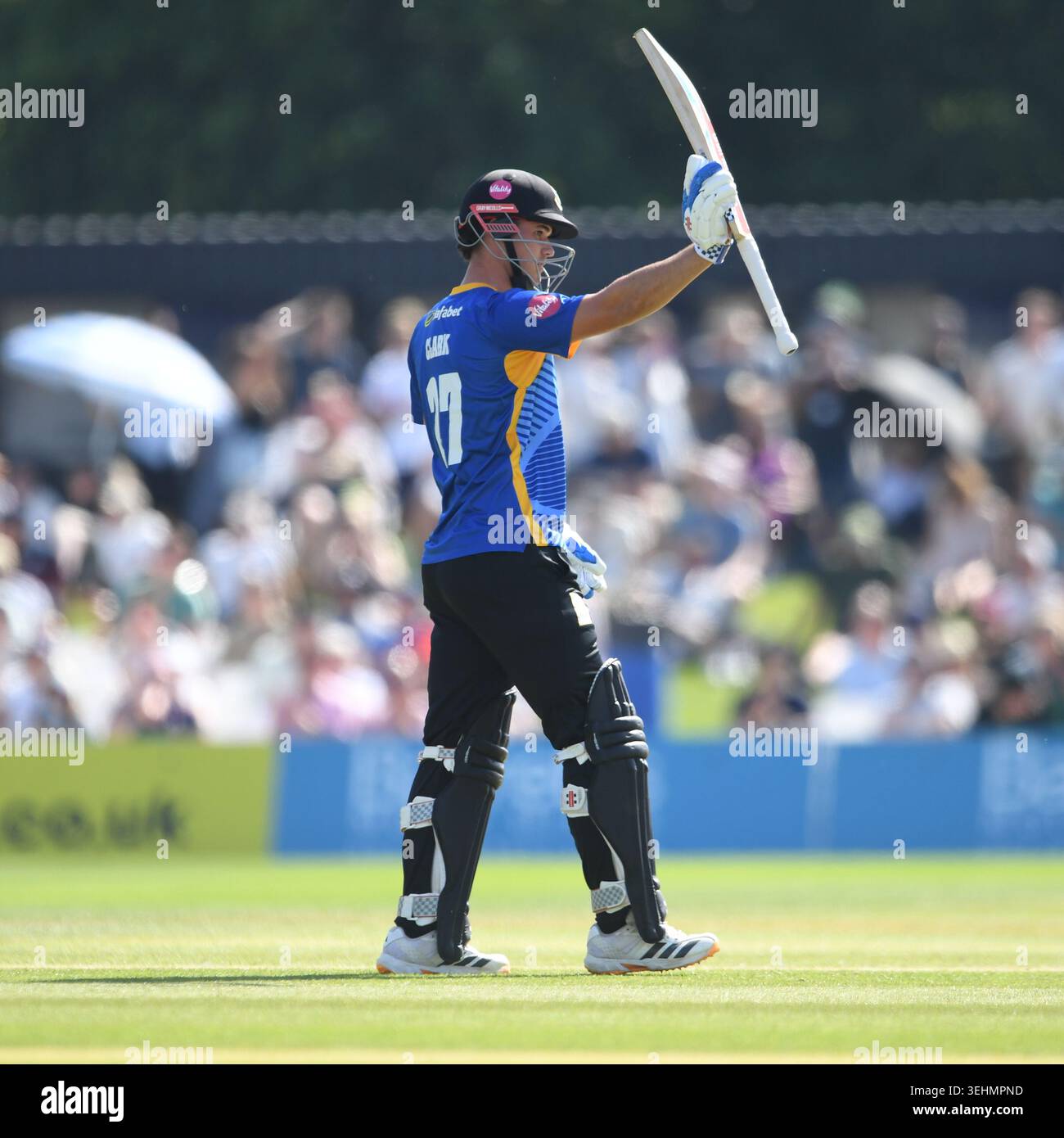 Canterbury, England. 25th May 2026. Tom Clark raises his bat after ...