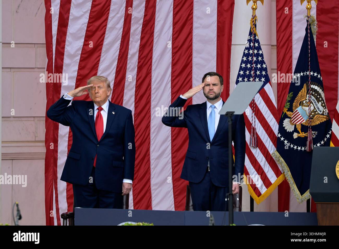President Donald Trump and Vice President JD Vance, salute during the ...