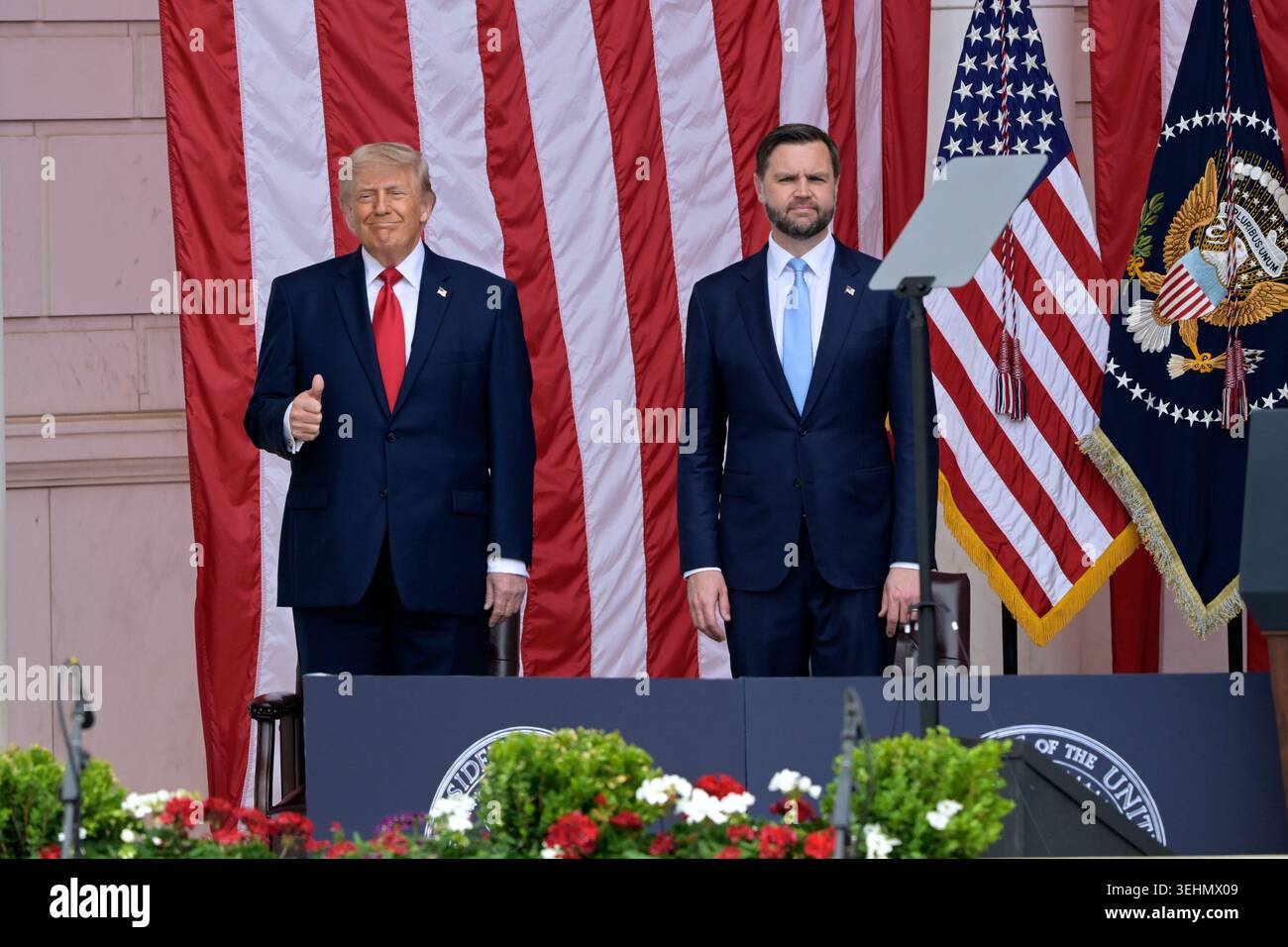 President Donald Trump and Vice President JD Vance, stand during the ...