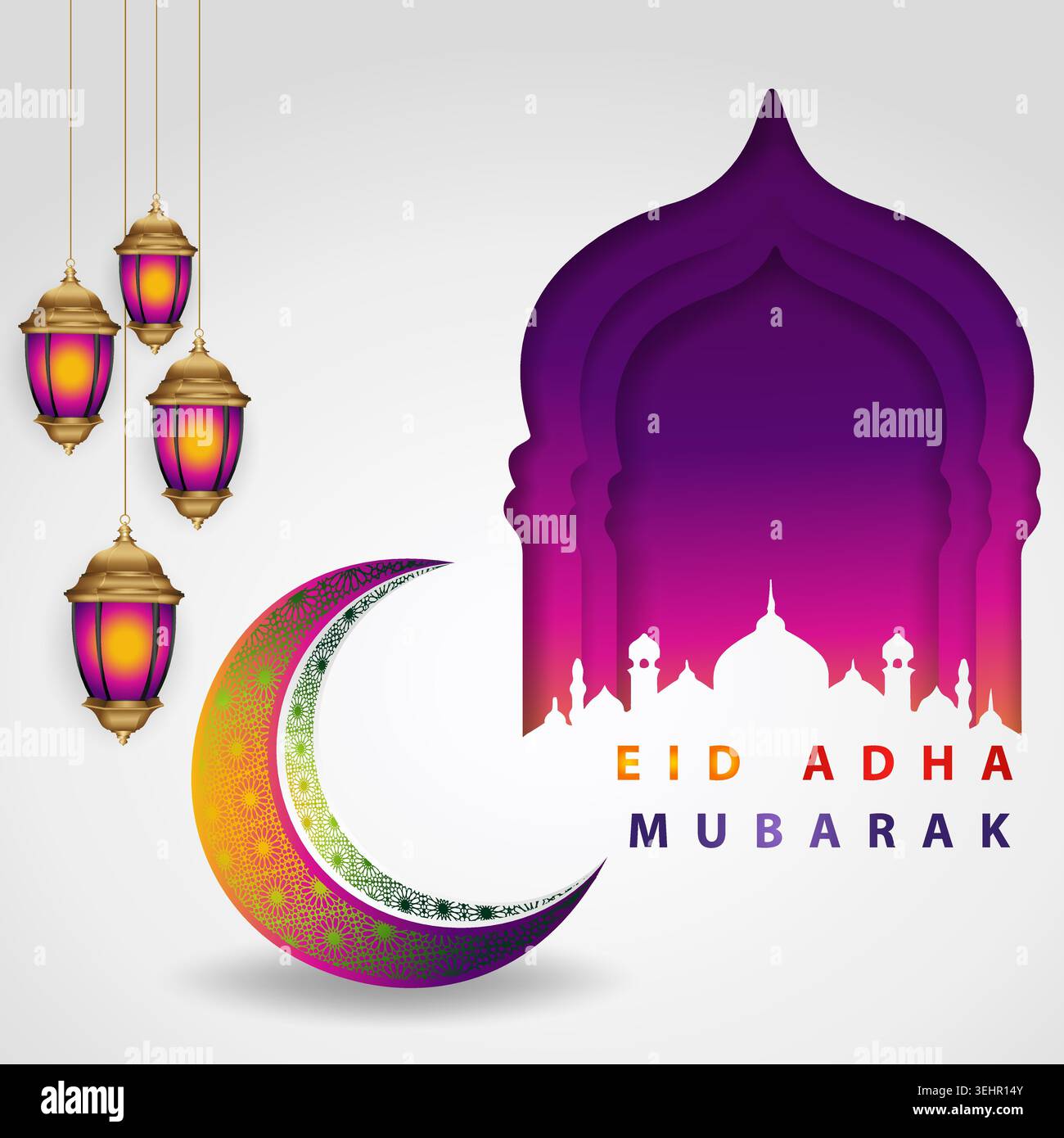 Beautiful Eid al Adha Mubarak greeting background featuring colorful ...