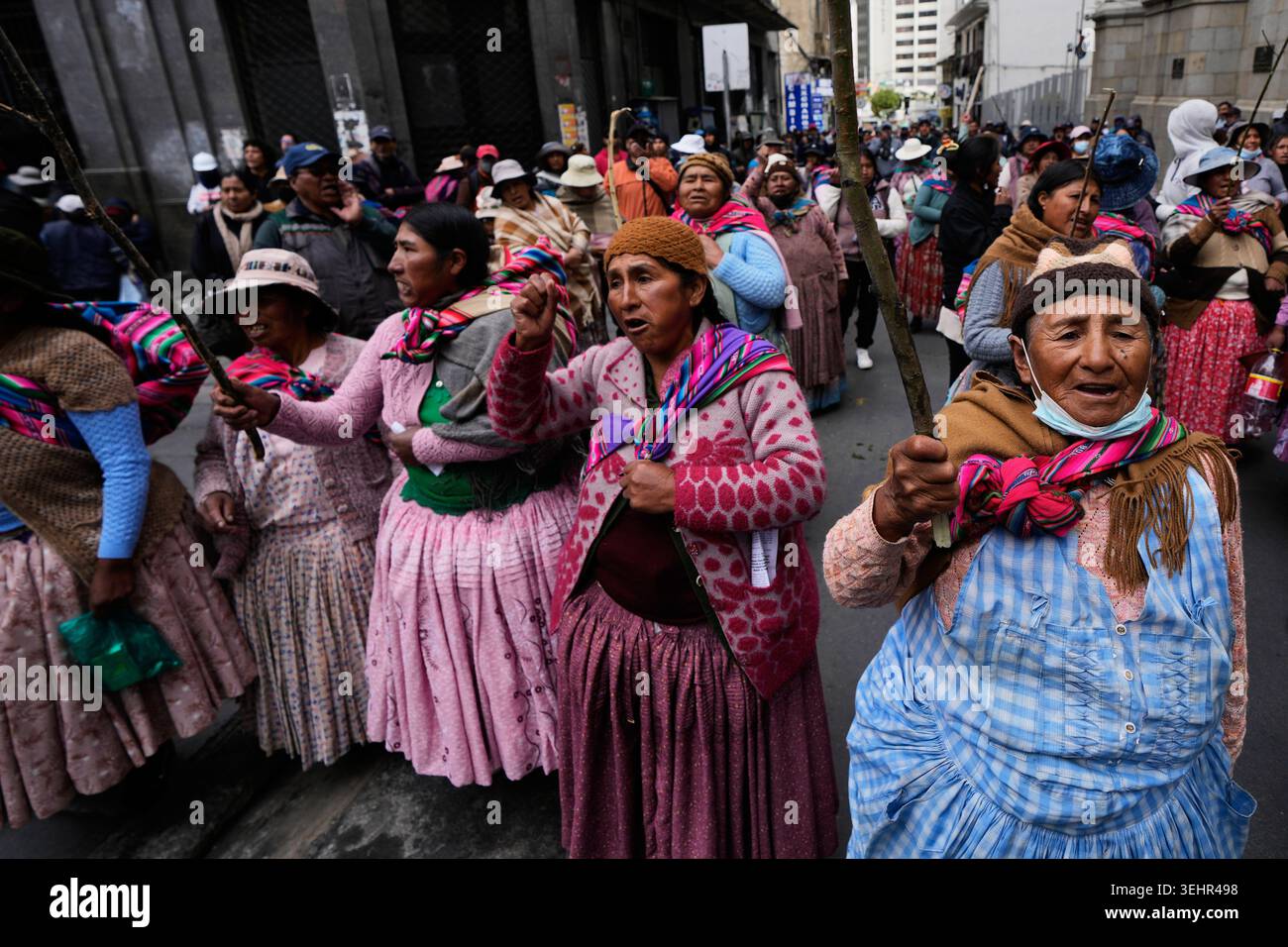Demonstrators shout slogans during an anti-government protest in La Paz ...
