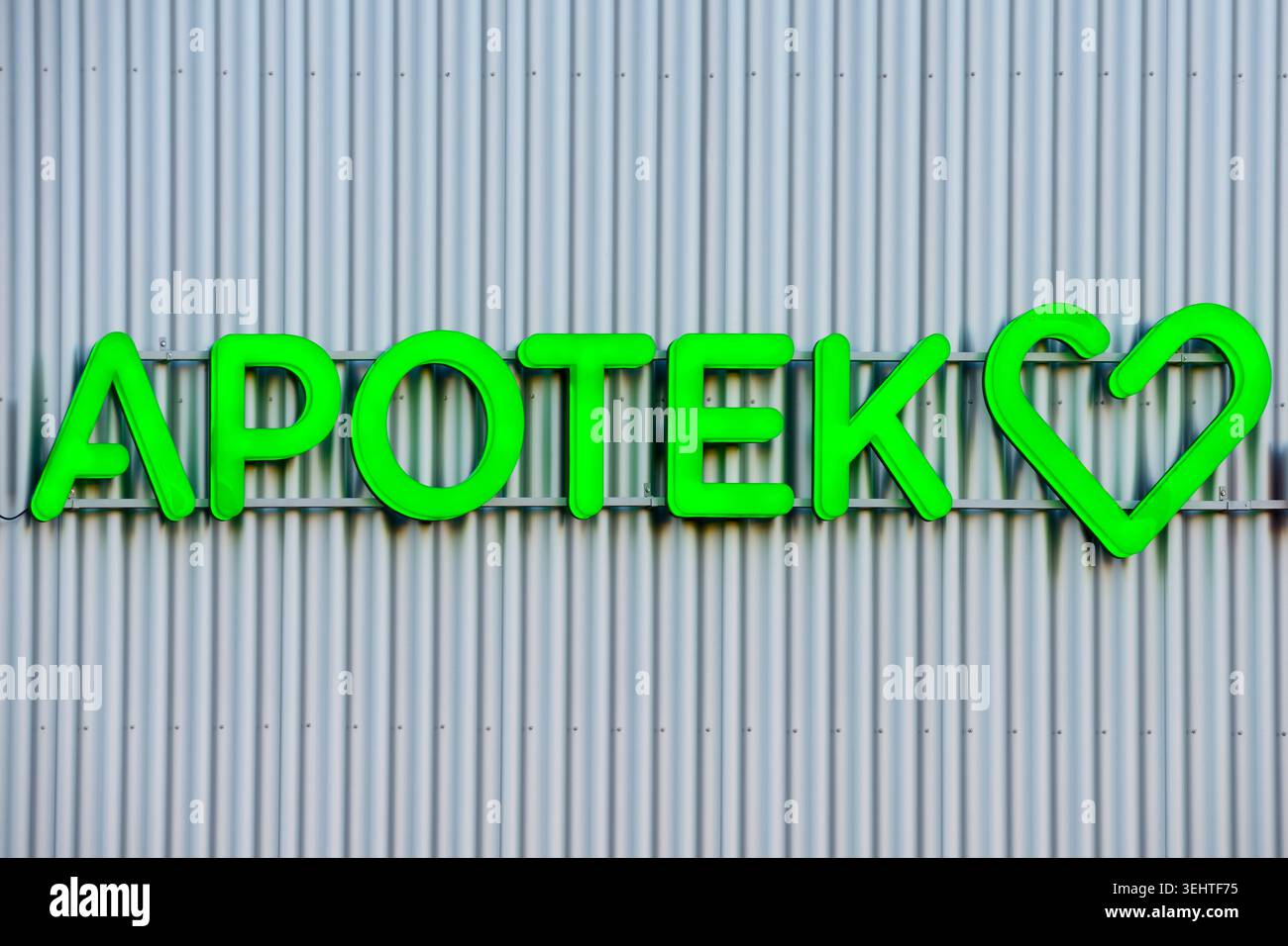 Stockholm, Sweden - May 07, 2026: Apotek sign with heart symbol on ...