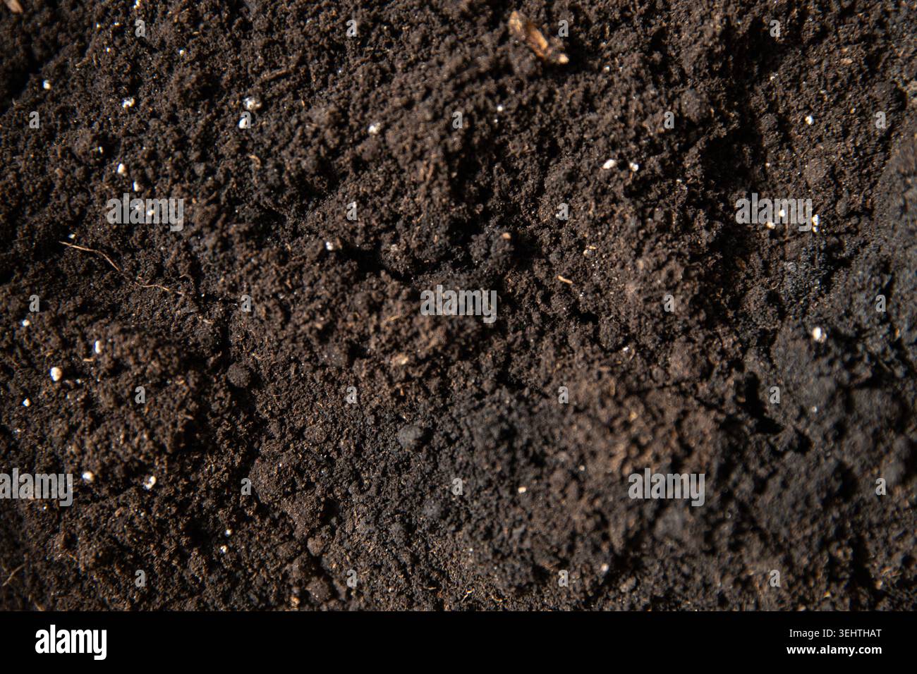Dark fertile soil texture close up with natural organic ground and ...
