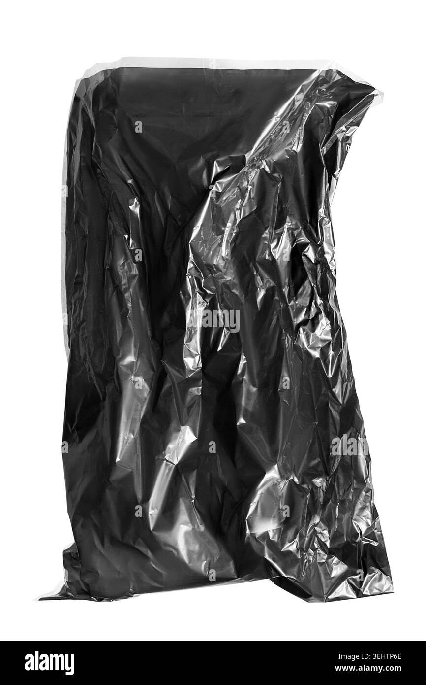 Blank black plastic crumpled packet isolated on white background Stock ...
