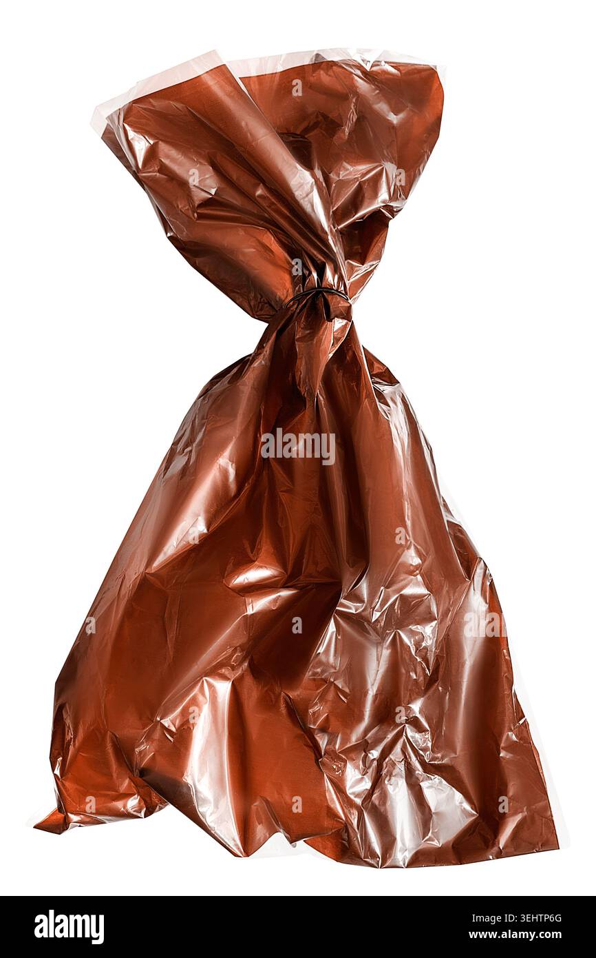 Tied brown blank plastic packet isolated on white background Stock ...