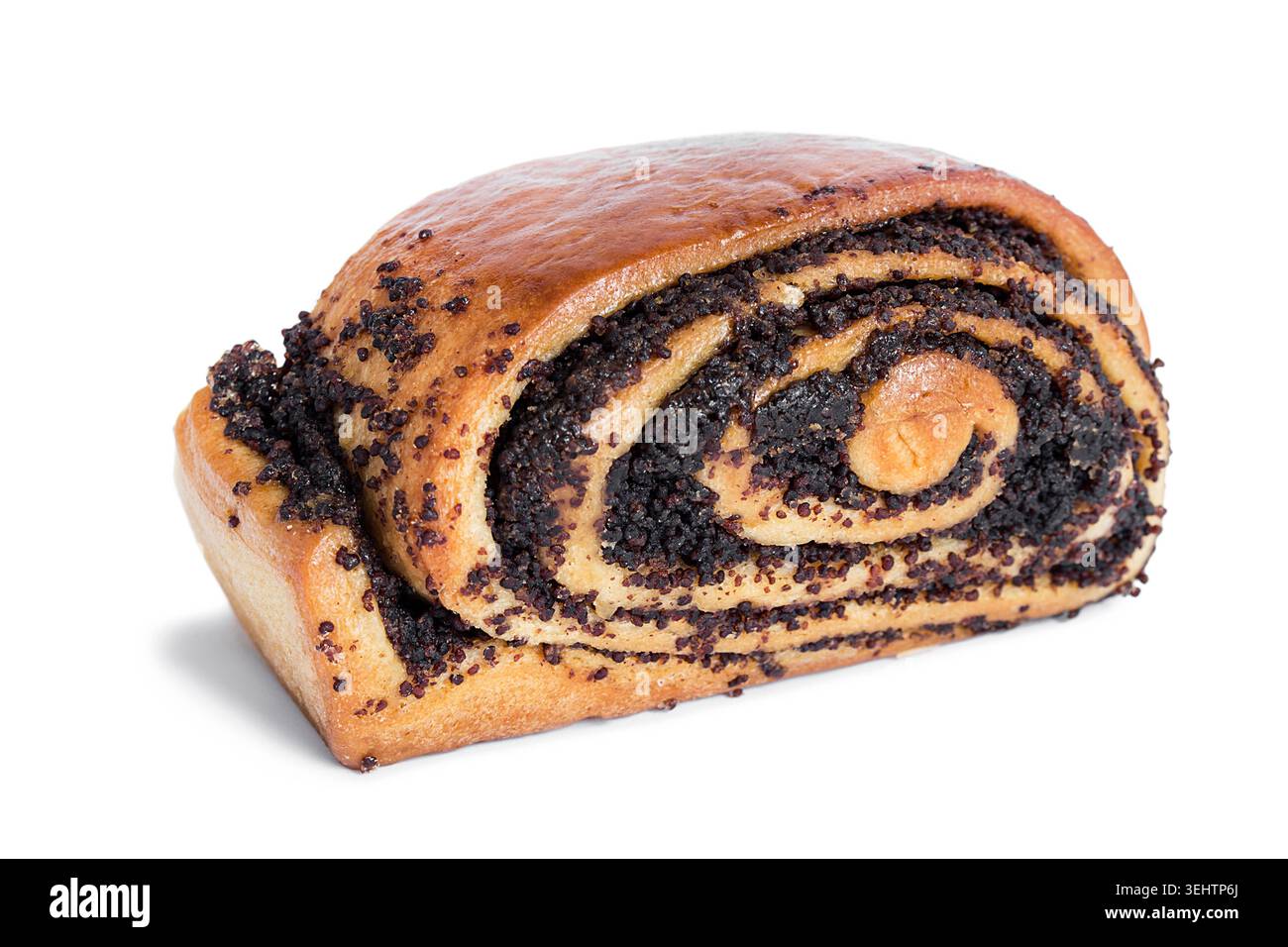 Poppy seeds baked roll bun isolated on white background Stock Photo - Alamy