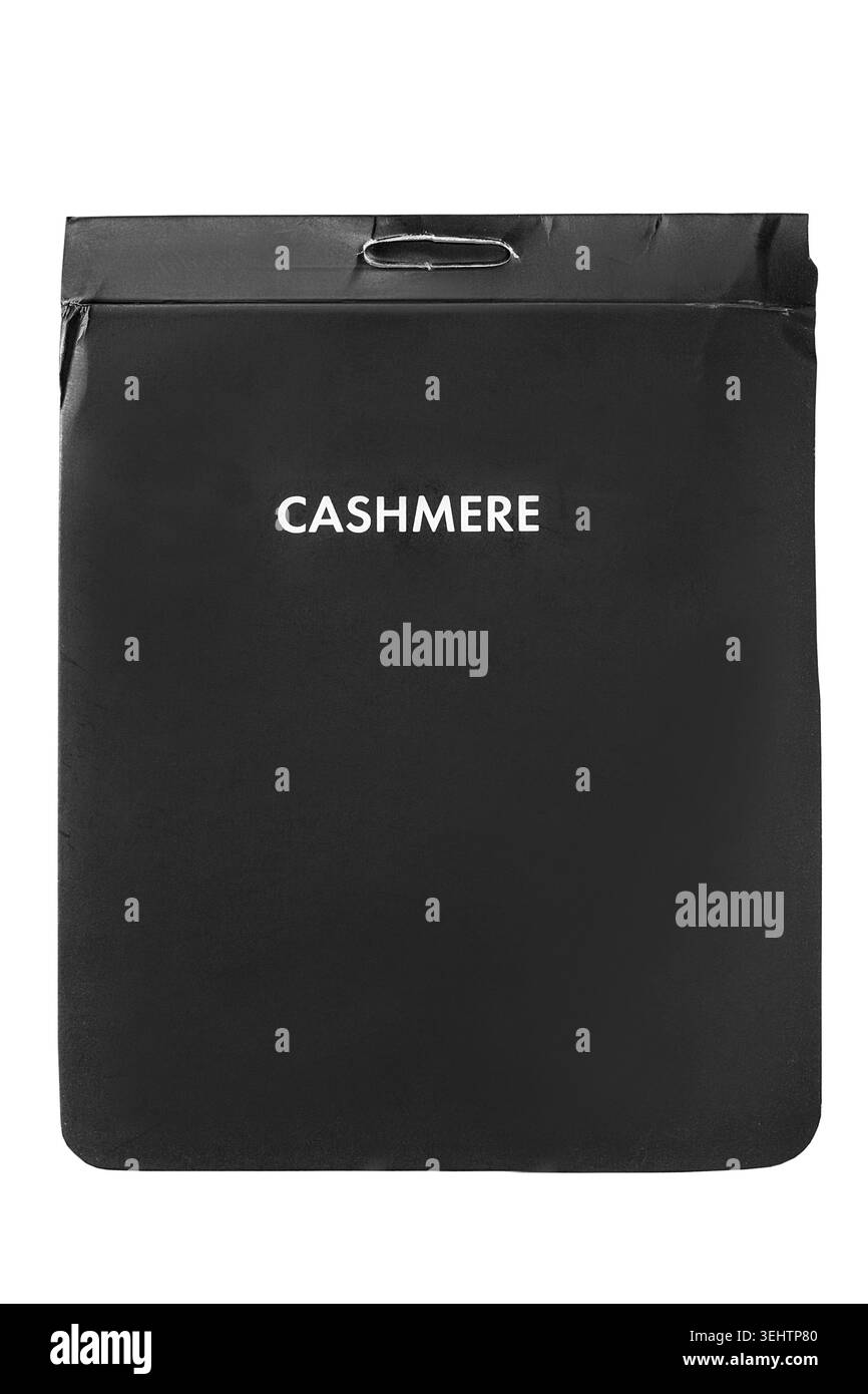 Black paper tag says Cashmere isolated on white background Stock Photo ...