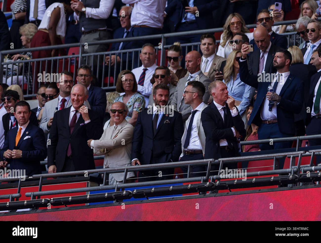 Salford City co-owner Sir David Beckham (second left) and Paul Scholes ...